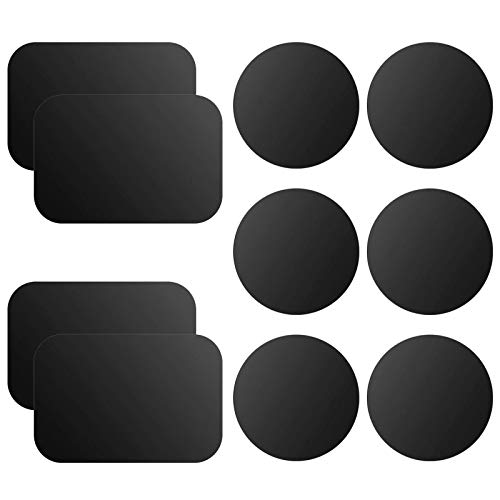 OWLKELA Mount Metal Plate for Phone Magnet Car Mount Holder Cradle with Adhesive, Universal Replacement Sticker Compatible with Magnetic Mounts - 10 Pack Black (4 Rectangle and 6 Round)