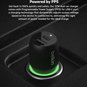 Belkin 37 Watt Dual USB Car Charger - Power Delivery 25W USB C Port & 12W USB A Port for PPS Charging Apple iPhone 14, 14 Pro, 14 Pro Max, iPhone 13, Samsung Galaxy, AirPods & More