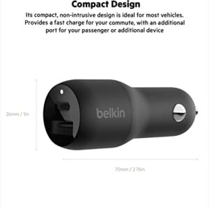 Belkin 37 Watt Dual USB Car Charger - Power Delivery 25W USB C Port & 12W USB A Port for PPS Charging Apple iPhone 14, 14 Pro, 14 Pro Max, iPhone 13, Samsung Galaxy, AirPods & More