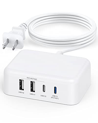 USB C Fast Charger, 35W Multiple Desktop USB C Charging Station Hub, Dual PD USB C and QC USB A Wall Charger Block Adapter for iPad iPhone 14 13 12 11 Pro Max Mini Plus Pixel Note Galaxy, MacBook Air