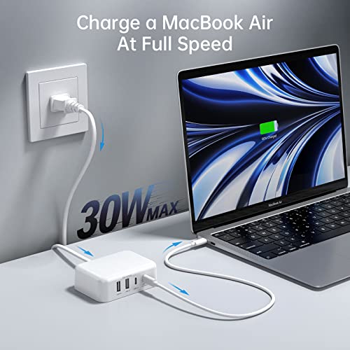 USB C Fast Charger, 35W Multiple Desktop USB C Charging Station Hub, Dual PD USB C and QC USB A Wall Charger Block Adapter for iPad iPhone 14 13 12 11 Pro Max Mini Plus Pixel Note Galaxy, MacBook Air