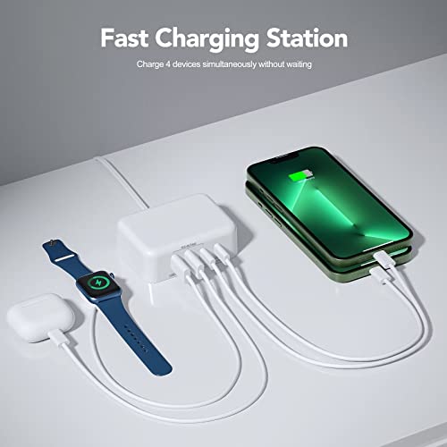 USB C Fast Charger, 35W Multiple Desktop USB C Charging Station Hub, Dual PD USB C and QC USB A Wall Charger Block Adapter for iPad iPhone 14 13 12 11 Pro Max Mini Plus Pixel Note Galaxy, MacBook Air