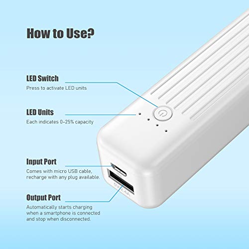 Miady 2-Pack Portable Charger 5000mAh, 3.45oz Lightweight Power Bank, 5V/2.4A Output & 5V/2A Input Battery Pack Charger, Mini Portable Phone Charger for iPhone, Samsung Galaxy and etc