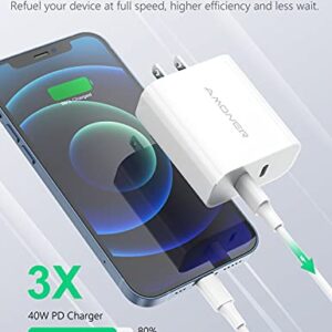 USB C Charger, Amoner 40W for iPhone 13 Fast Charger, Dual Ports USB-C Wall Charger with PD 3.0 Power Delivery Adapter for iPhone 14/13/12/12 Pro/12 Pro Max/12 Mini/11,Galaxy,Pixel 4/3