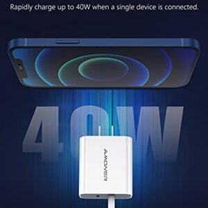 USB C Charger, Amoner 40W for iPhone 13 Fast Charger, Dual Ports USB-C Wall Charger with PD 3.0 Power Delivery Adapter for iPhone 14/13/12/12 Pro/12 Pro Max/12 Mini/11,Galaxy,Pixel 4/3