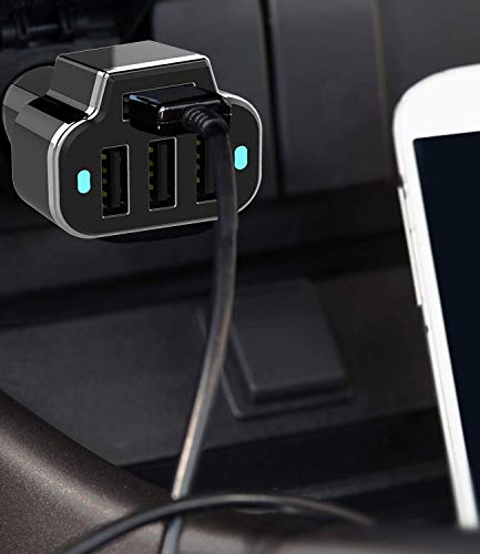 Aduro 4 Port Car Charger USB Adapter, 12V Fast Car Charger USB Adapter Power Station 5.2A/26W Output (Black)