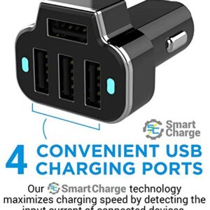 Aduro 4 Port Car Charger USB Adapter, 12V Fast Car Charger USB Adapter Power Station 5.2A/26W Output (Black)