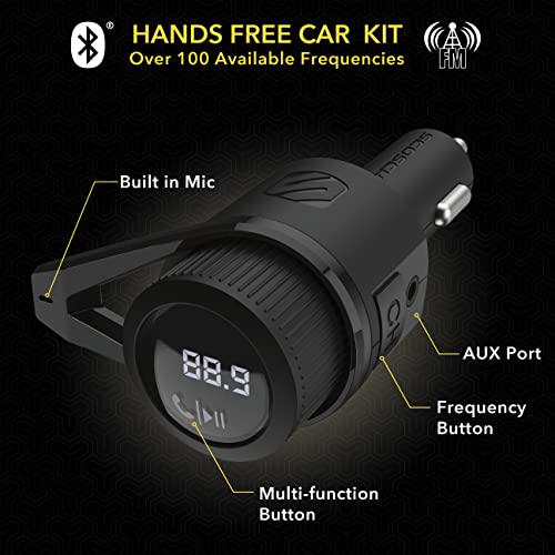 SCOSCHE BTFM5 Bluetooth Hands-Free Car Kit with Digital FM Transmitter and Dual 12W USB Charging Ports For Vehicles