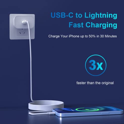 Fast Charger for iPhone, Faster Type C Power Wall Charger Plus 6FT USB C to Lightning Charging Cable, USB C Charger Block Compatible with Series and iOS Devices