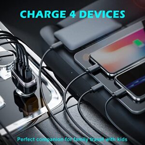 SUNDA 60W USB C Fast Car Charger, 4-Ports Car Charger Adapter, Dual Type C PD30W/PPS30W Compatible with iPhone14/13 Pro/Max/iPhone12/Galaxy/SamsungS23, Dual USB-A 18W QC3.0 for Android(Black)