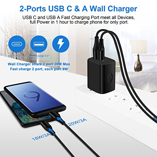 Samsung Android Phone Charger Fast Charging for Galaxy A13 A14 5G A03s A53 S22 Ultra S21 S20 A04s A23 Pixel 7 Pro 6, 20W Power Wall Charger Plug,38W USB C Cigarette Lighter Adapter, 3+6FT Type C Cable