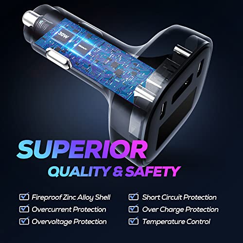 101W Superfast Car Charger USB C, [All Metal] 2PD + QC3.0 USB Car Cigarette Lighter USB Charger with OLED Display for MacBook, Laptop, iPhone 14/13/12, Samsung, Google Pixel All Smartphone