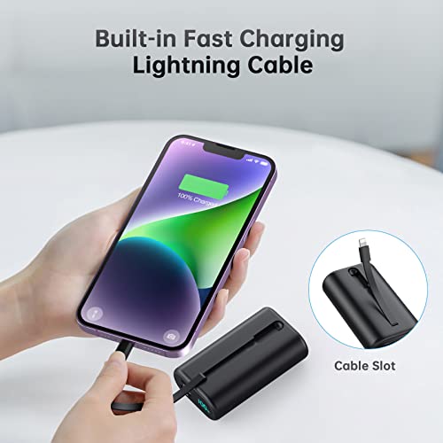 Portable Charger 10800mAh for iPhone,Small & Ultra-Compact 15W PD Fast Charging Power Bank ,LCD Display Battery Pack with Built-in-Cable Compatible with iPhone 14/14 Pro Max /13/12/X/XR/XS/8/7/6 etc