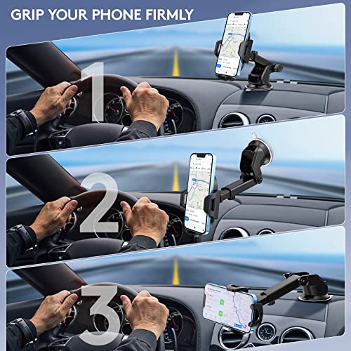 Madeggs Car Phone Holder Mount, [Strong Suction Cup] [Military Grade Durable] for Windshield and Dashboard, Adjustable Long Arm Compatible with iPhone 14 Pro Max and All Smartphones, Black