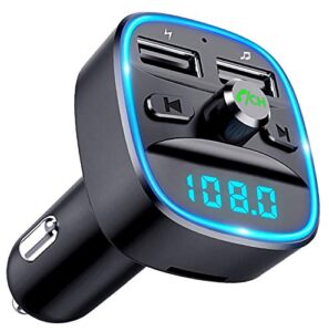 [upgraded] comsoon bluetooth fm transmitter for car, bluetooth car adapter mp3 player fm transmitter, hands-free calling, dual usb ports (5v/2.4a & 1a), led screen, support sd/tf card usb flash drive