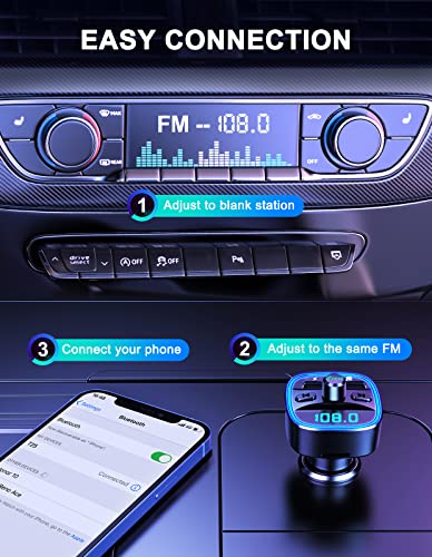 [Upgraded] COMSOON Bluetooth FM Transmitter for Car, Bluetooth Car Adapter MP3 Player FM Transmitter, Hands-Free Calling, Dual USB Ports (5V/2.4A & 1A), LED Screen, Support SD/TF Card USB Flash Drive