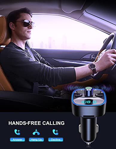 [Upgraded] COMSOON Bluetooth FM Transmitter for Car, Bluetooth Car Adapter MP3 Player FM Transmitter, Hands-Free Calling, Dual USB Ports (5V/2.4A & 1A), LED Screen, Support SD/TF Card USB Flash Drive