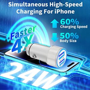 [Apple MFi Certified] iPhone Fast Car Charger, BARMASO 4.8A Dual USB All Metal Smart Power Car Charger with 2 Pack Lightning to USB Quick Car Charging Cable for iPhone 14 13 12 11 Pro/XS/XR/SE/X/iPad