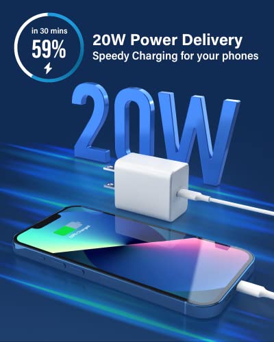 USB C Wall Charger, 20w Power delivery 3.0 Fast Charger, USB C Charger, Fast Charging Block for iPhone 13/13 Mini/13 Pro/13 Pro Max/12, Galaxy, Pixel 4/3, iPad/iPad Mini