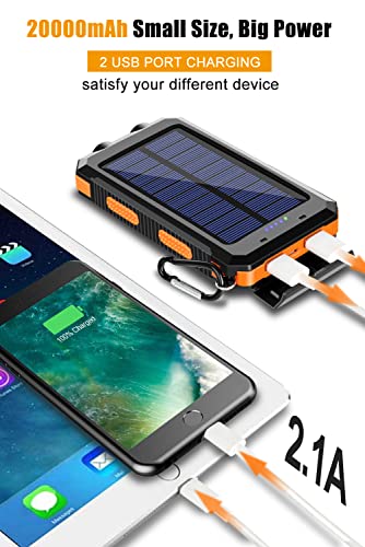 Suscell Solar Charger,20000mAh Solar Power Bank,Waterproof Portable Charger with Dual 5V USB Port/LED Flashlight Compatible with All Smartphone External Battery Pack Perfect for Outdoor/Camping/Trip