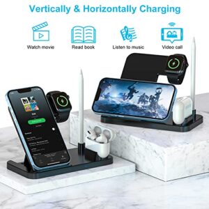 Wireless Charger, CANUVU 4 in 1 Foldable Fast Charging Station Compatible iWatch & AirPods & Apple Pencil, iPhone 14/13/12/11Series(Pro & Pro Max)/X/XS/XS/8, Android Phone(with QC3.0 Adapter)