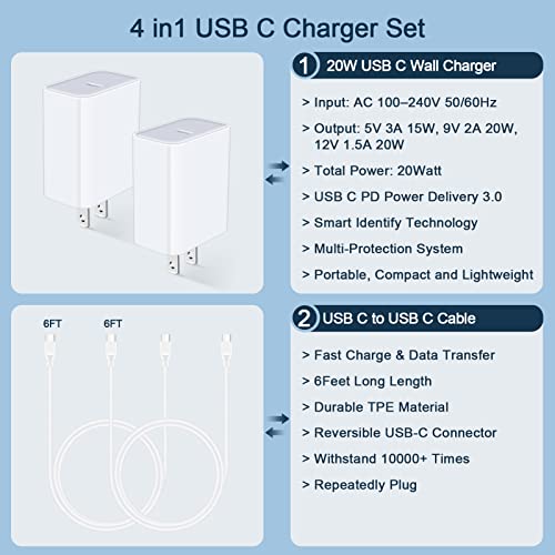 USB C Pixel 7 6 Charger Fast Charger for Google Pixel 7 Pro 6a 6 Pro 5a 5 4a 4 XL 3a 3XL 2,Samsung S23 S22 Ultra S21 FE S20 Z flip 4 3 A13, 20W PD Power Adapter Wall Charger Box+6ft Type C to C Cable