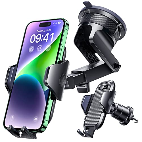 VANMASS TOP Car Phone Holder [Military-Grade Suction & Vent Clip] Cell Phone Mount for Car Dashboard Windshield Vent, Truck Automobile Cradles Dash Stand Bracket for iPhone 14 Pro Max 13 12 11 Android