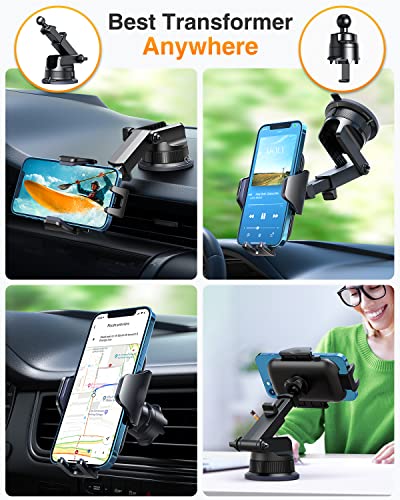 VANMASS TOP Car Phone Holder [Military-Grade Suction & Vent Clip] Cell Phone Mount for Car Dashboard Windshield Vent, Truck Automobile Cradles Dash Stand Bracket for iPhone 14 Pro Max 13 12 11 Android