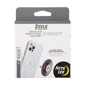 nite ize, inc. stoms-01-r8 nite ize steelie orbiter plus socket + metal ring, holder iphone 12 / mini/pro max, car works with magsafe charger magnetic mount, black