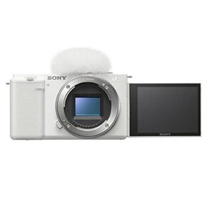 Sony ZV-E10 Mirrorless Camera Body, White Bundle with 64GB SD Card, Shoulder Bag, Microphone, Tripod, Battery, Charger, Cleaning Kit