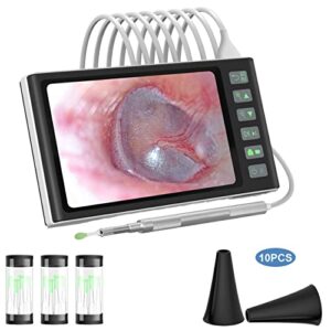 digital otoscope with 7.0 inch screen, hiacinto 3.9mm ear camera with 6 led lights, 32gb card, 3000 mah rechargeable battery, 10pcs disposable specula, 12 ear spoons