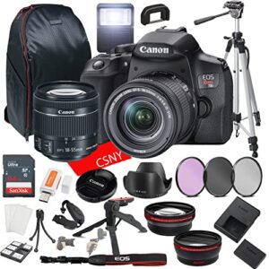 canon eos rebel t8i dslr camera w/ef-s 18-55mm f/4-5.6 zoom is stm lens + 64gb memory + back pack case + tripod, lenses, filters, & more (28pc bundle)