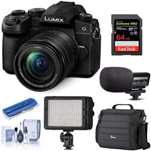 panasonic lumix g95 20.3 megapixel mirrorless digital camera, 12-60mm f3.5-5.6 lens, pre-installed v-log l, bundle with bag, clar led light, marantz mic, 64gb sd card, cleaning kit, card reader