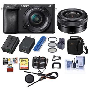 sony alpha a6400 24.2mp mirrorless digital camera with 16-50mm f/3.5-5.6 oss lens – bundle with camera case, 32gb sdhc card, 40.5mm filter kit, cleaning kit, card reader, memory wallet, mac software