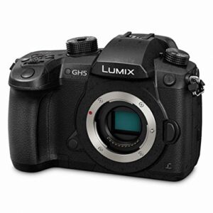 panasonic lumix gh5 4k digital camera, 20.3 megapixel mirrorless camera with digital live mos sensor, 5-axis dual i.s. 2.0, 4k 4:2:2 10-bit video, full-size hdmi out, 3.2-inch lcd, dc-gh5 (black)