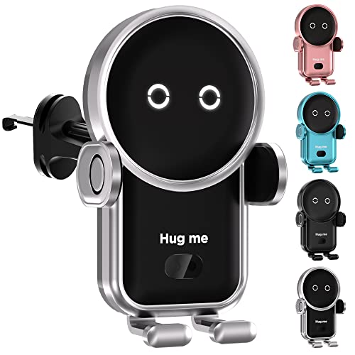 BENBOAR Car Wireless Charger Holder, [Hug me] Astronaut Car Phone Holder Mount, 15W Charging Smart Sensor Auto-Clamping Phone Mount for Car Air Vent for iPhone Samsung Google LG etc Smartphone, Silver