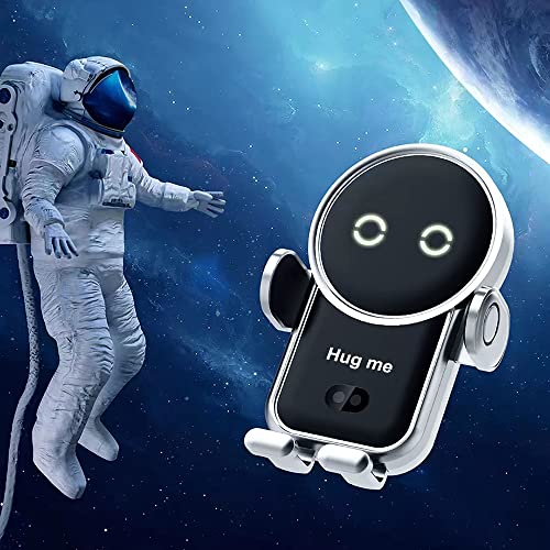 BENBOAR Car Wireless Charger Holder, [Hug me] Astronaut Car Phone Holder Mount, 15W Charging Smart Sensor Auto-Clamping Phone Mount for Car Air Vent for iPhone Samsung Google LG etc Smartphone, Silver