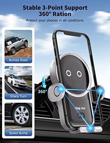 BENBOAR Car Wireless Charger Holder, [Hug me] Astronaut Car Phone Holder Mount, 15W Charging Smart Sensor Auto-Clamping Phone Mount for Car Air Vent for iPhone Samsung Google LG etc Smartphone, Silver