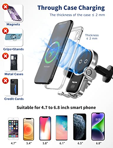 BENBOAR Car Wireless Charger Holder, [Hug me] Astronaut Car Phone Holder Mount, 15W Charging Smart Sensor Auto-Clamping Phone Mount for Car Air Vent for iPhone Samsung Google LG etc Smartphone, Silver