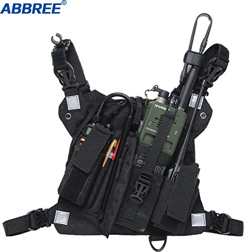 ABBREE Chest Harness Front Pack Pouch Holster Vest Rig for Baofeng UV-5R BF-F8HP UV-82 TYT Ham Two Way Radio (Rescue Essentials) (Reflective Black)