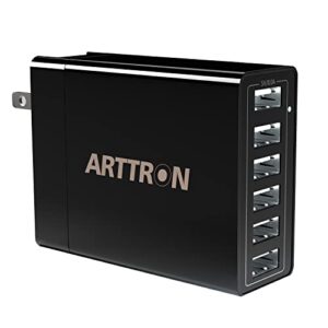 wall charger, arttron 40w 6 port usb charging station, usb wall charger multiport and foldable plug for iphone 13/12/11/xr/x/8/7/plus, ipad pro/air 2/mini, galaxy s9/s8/s7/s6, note, lg, htc and more.