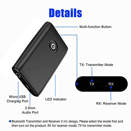 NouSKaU Bluetooth 5.0 Transmitter and Receiver | 2-in-1 Bluetooth aux -3.5mm Wireless Audio Adapter, aptX Low Latency, for TV/Headphones/PC/Home Stereo/Car/Speakers/Nintendo Switch