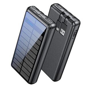 portable charger 36800mah, lengsum power bank solar charger with 2 output ports, built-in 2 durable cables, external battery pack for cellphone and tablet