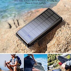 Portable Charger 36800mAh, LENGSUM Power Bank Solar Charger with 2 Output Ports, Built-in 2 Durable Cables, External Battery Pack for Cellphone and Tablet