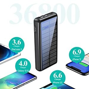 Portable Charger 36800mAh, LENGSUM Power Bank Solar Charger with 2 Output Ports, Built-in 2 Durable Cables, External Battery Pack for Cellphone and Tablet