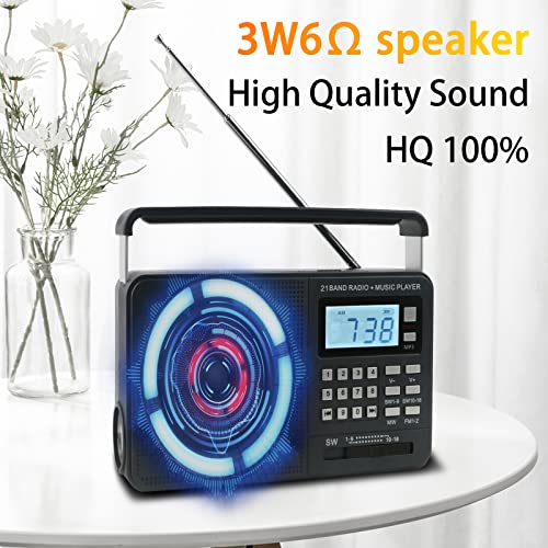 AM FM Portable Radio-PANASEN Rechargeable Radio Portable AM/FM SW Flashlight 21 Band Shortwave Radios Large LCD Screen USB Speaker MP3 Player Walkman Support TF Card Desk Radio & Office Radio