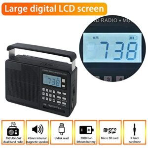 AM FM Portable Radio-PANASEN Rechargeable Radio Portable AM/FM SW Flashlight 21 Band Shortwave Radios Large LCD Screen USB Speaker MP3 Player Walkman Support TF Card Desk Radio & Office Radio