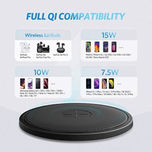 EarFun 15W Wireless Charger, Qi-Certified 15W Max Fast Wireless Charging Pad Compatible with iPhone 13/13 mini/13Pro Max/12/11 Pro Max, Samsung Galaxy S10/S10E/Note 10, AirPods Pro (No AC Adapter)