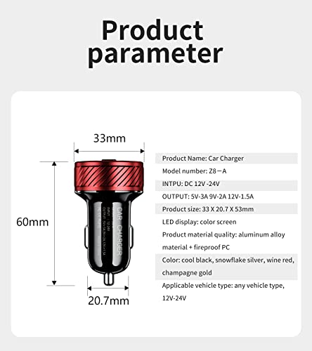 KEWIG Fast Car Charger, Dual QC3.0 Port USB Car Charger, 36W Quick Charge Car Phone Charger Adapter with Colorful Voltmeter & ON/Off Switch Fit for iPhone 13/12/11 Pro/Max/8, Galaxy S21/20 (Red)