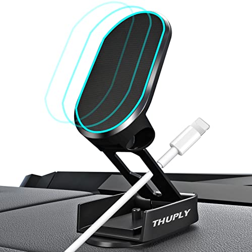 THUPLY Magnetic Phone Holder for Car Foldable Car Mount Multifunctional 360° Rotation, Car Dashboard Phone Holder Magnetic Car Phone Holder [Black] for iPhone All Smartphones